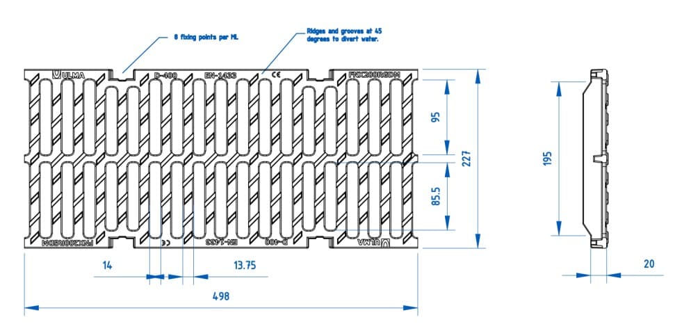 ULMA 661 Slotted Ductile Iron 9x20 Class E Grate - MultiV+200 – Trench ...